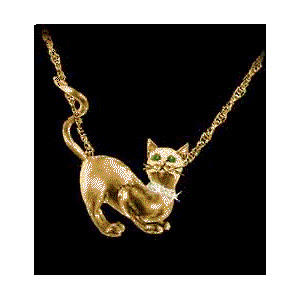 14KT Gold Cat Pendant with Diamonds and Emeralds 0721PD | Joy Jewelers