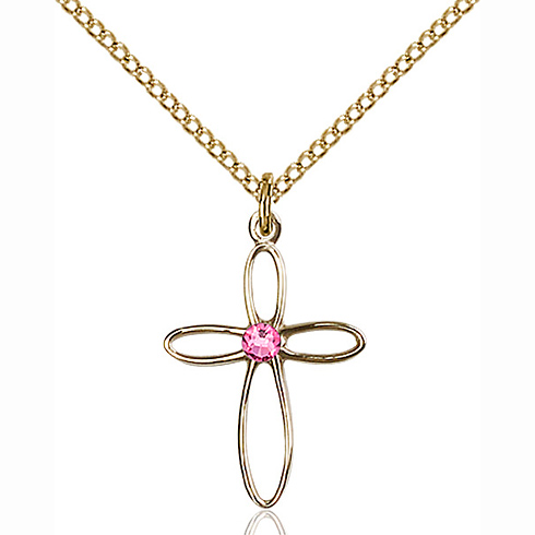 Gold Filled 3/4in Loop Cross Pendant with 3mm Rose Bead & 18in Chain ...