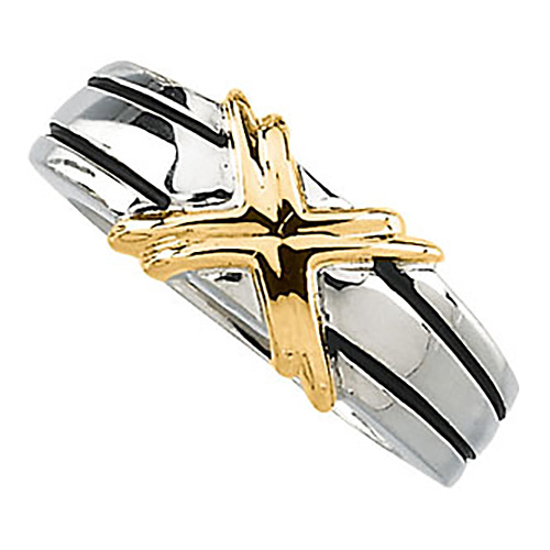 Sterling Silver and 14k Yellow Gold X-Design Ring JJ5861SS