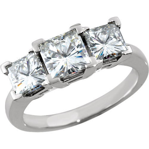 14kt White Gold 3 CT TW Moissanite 3-Stone Square Ring JJ63196-30014KW