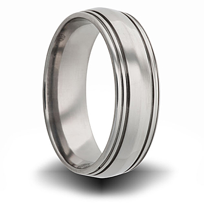 Titanium 8mm Center Bevel Ring with Grooves 8Ti174 | Joy Jewelers