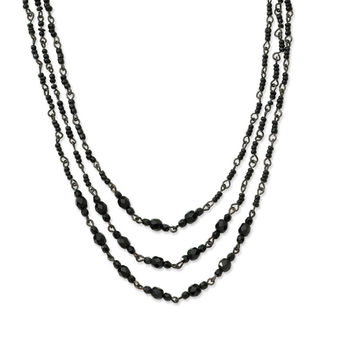 Black-plated Faceted Jet Bead Triple Strand Beaded 16in Necklace BF150