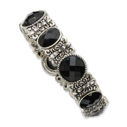 Silver-tone Faceted Jet Stone Stretch Bracelet BF167 | Joy Jewelers
