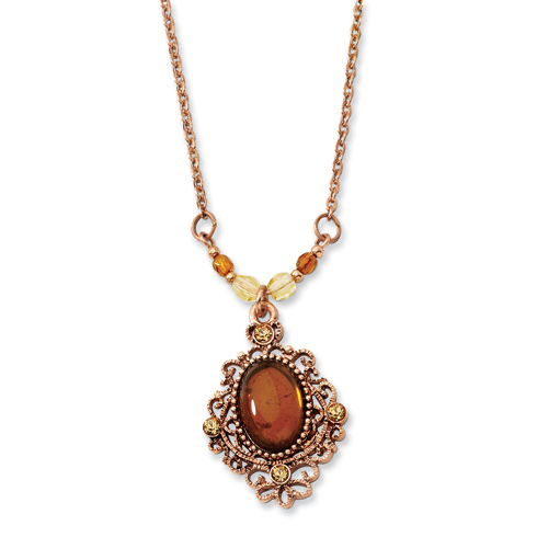 Copper-tone Light Colorado & Brown Crystal 16in Necklace BF503