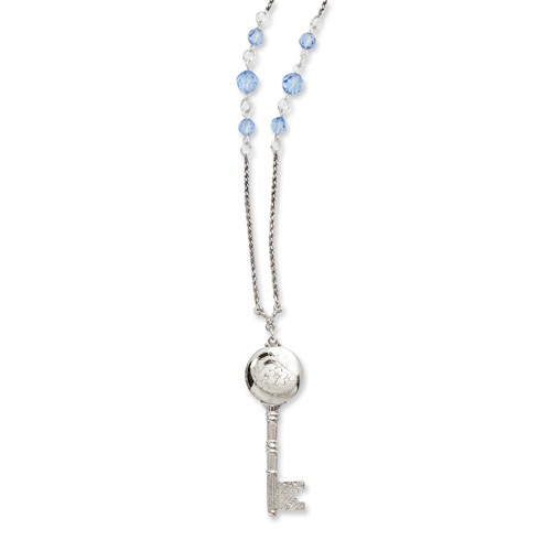 Silver-tone Blue Crystal Key Locket 22in Necklace BF640