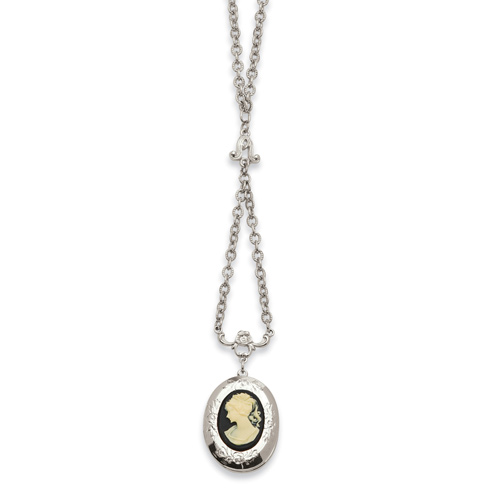 Silver-tone Cameo Locket 24in Necklace BF704 | Joy Jewelers