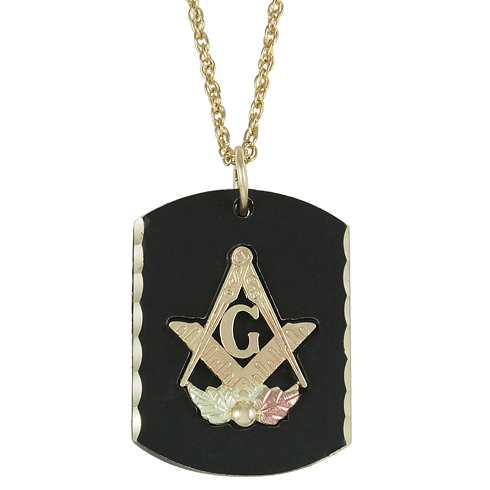 Brass and Black Hills Gold Masonic Dog Tag on 20in Gold-Filled Chain ...
