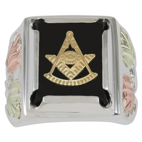 Tri-color Black Hills Onyx Past Master Ring - Sterling Silver 4224O-GS-191
