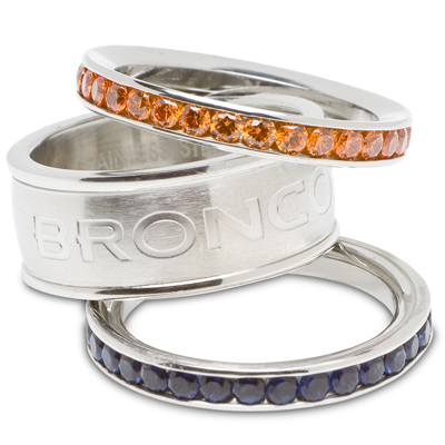 Denver Broncos Team Logo Crystal Stacked Ring Set BRO035CR
