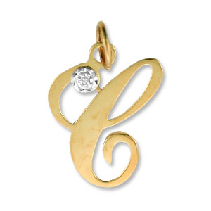 14kt Gold C Initial Pendant with Diamond diamondletterC | Joy Jewelers