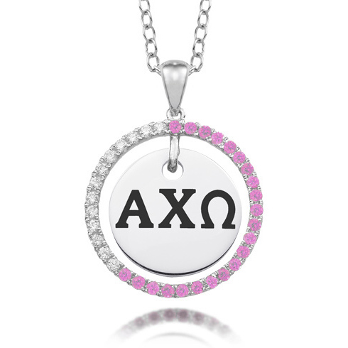 Sterling Silver Alpha Chi Omega CZ Circle Necklace CZ101-NS