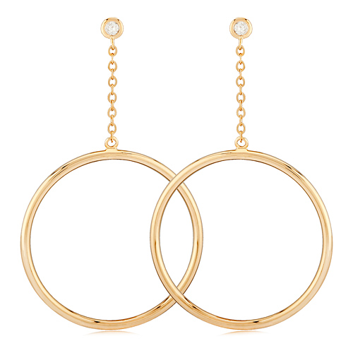 14k Yellow Gold Hoop Drop Earrings with Diamonds CC-03-189-D