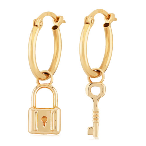 14k Yellow Gold Lock and Key Hoop Earrings CC-03-356-LOCK