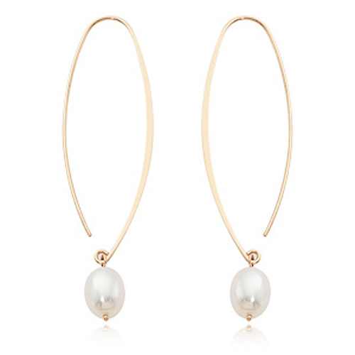 14k Yellow Gold Freshwater Cultured Pearl Oval Hoop Drop Earrings CC-13223FP