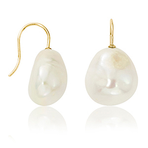 14k Yellow Gold Baroque Freshwater Cultured Pearl Drop Earrings CC-14275FP