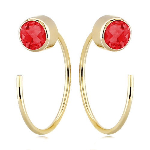 14k Yellow Gold 2/3 ct Ruby Hoop Threader Earrings CC-14346-07