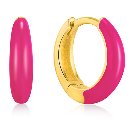 Ania Haie 14k Gold-plated Sterling Silver Neon Pink Enamel Gold Huggie Hoop Earrings - Preppy ...