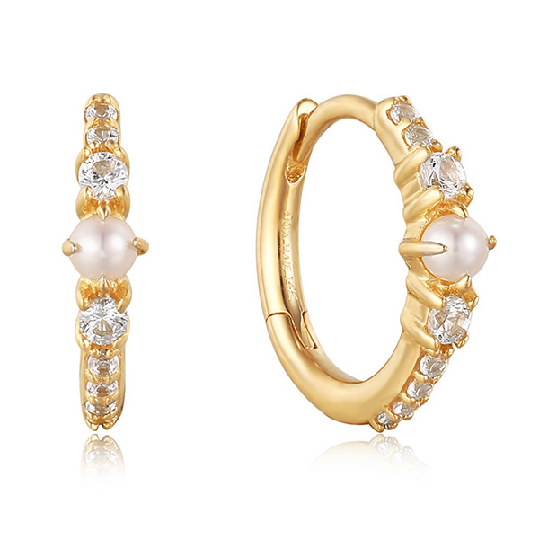 Ania Haie 14k Yellow Gold Freshwater Cultured Pearl and White Sapphire Hoop Earrings JJEAU003-01YG