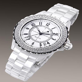 Ladies' Ceramic Watch with Cubic Zirconia Accents CW10-UW