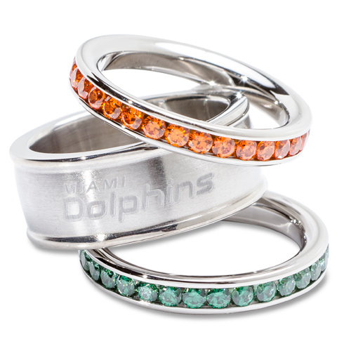 Miami Dolphins Team Logo Crystal Stacked Ring Set DOL035CR