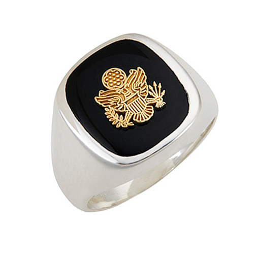 Sterling Silver Black Onyx United States Army Ring with Smooth Sides ...