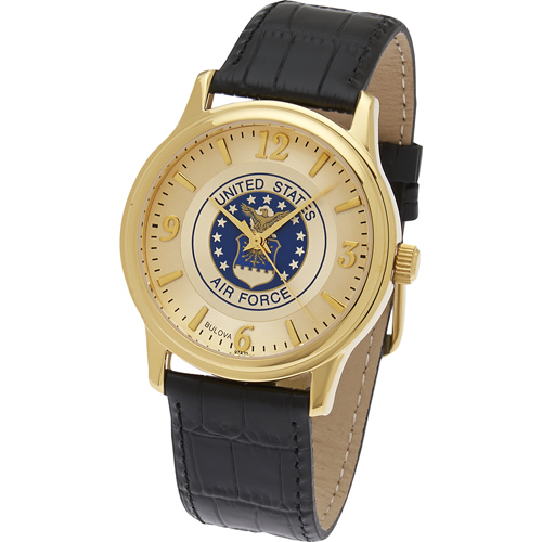38mm Gold-tone Bulova U.S. Air Force Watch with Black Leather Strap ARM530