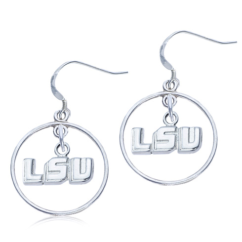 Sterling Silver Open Drop LSU Earrings LAS6154A | Joy Jewelers