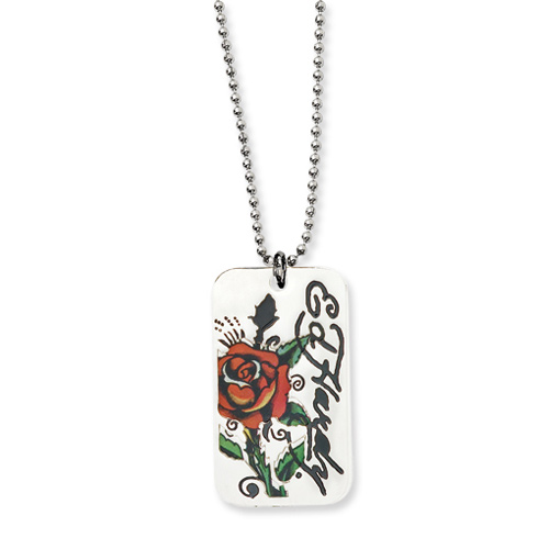 Ed Hardy Painted Rose Dog Tag EHF152 | Joy Jewelers