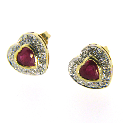1 CT Ruby with Diamond Heart Earrings - 14kt Yellow Gold RE4635P
