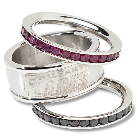 Calgary Flames Team Logo Crystal Stacked Ring Set FLA035CR