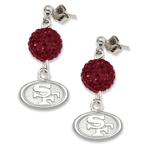 Sterling Silver San Francisco 49ers Crystal Ovation Earrings FOR069ERB-SS