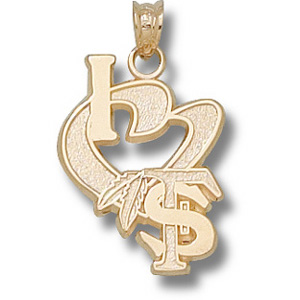 14kt Yellow Gold 3/4in Florida State I Love FS Pendant FSU037