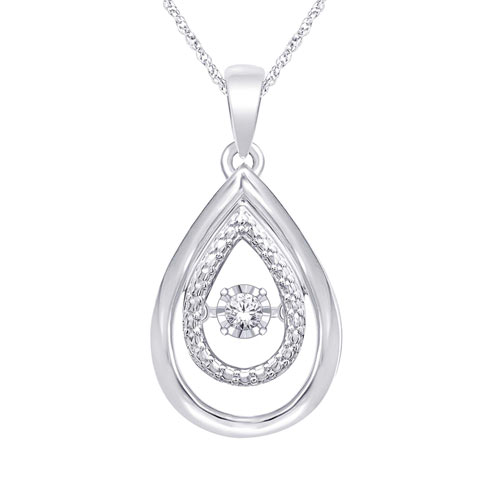 Sterling Silver 1/5 ct Moving Diamond Teardrop Pendant with 18in Chain ...