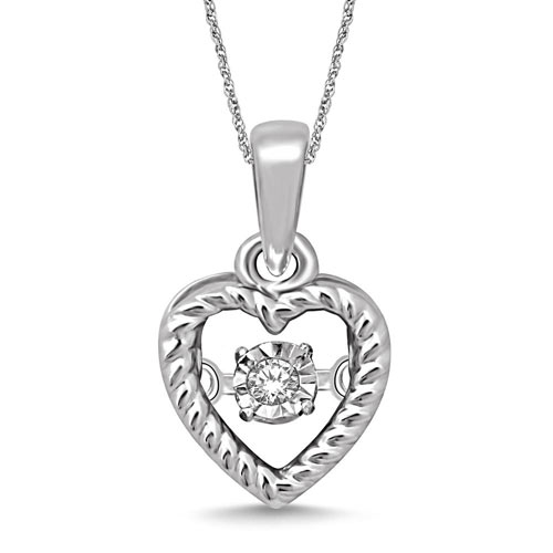 Sterling Silver 1/20 ct Moving Diamond Heart Pendant with 18in Chain S ...