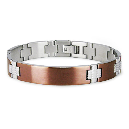 Stainless Steel Brown ID Bracelet 8in ST-B32102 | Joy Jewelers