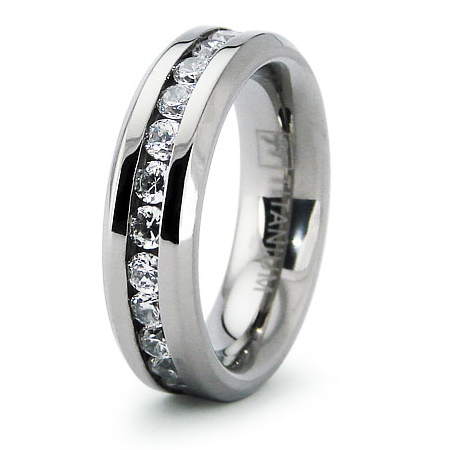 6mm Beveled Titanium Eternity Band with CZs TT-R20020 | Joy Jewelers