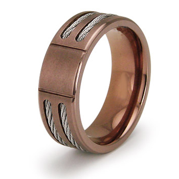 8mm Rose Titanium Ring with Cable Inlays TT-R20214 | Joy Jewelers