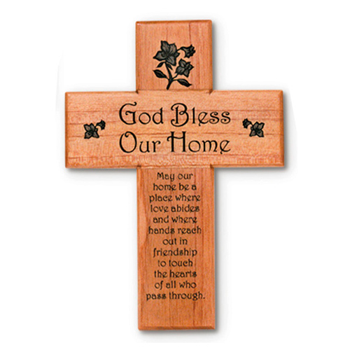 8in God Bless Our Home Mahogany Wood Wall Cross CXG-1156GB