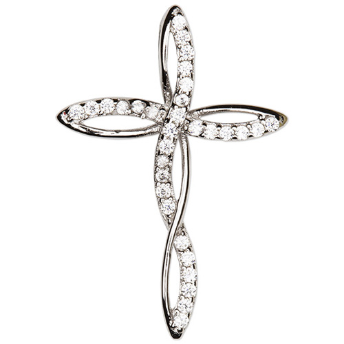 Sterling Silver 1in CZ Curved Cross Pendant with 18in Chain MC-2136S