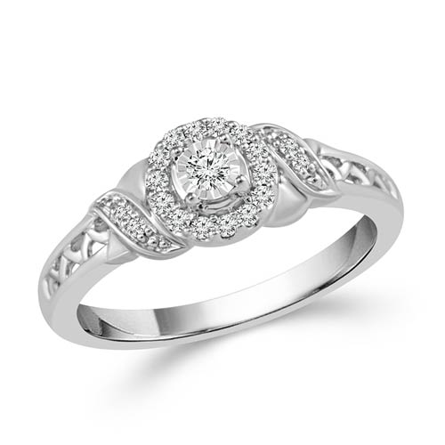 Sterling Silver 1/6 ct tw Diamond Halo Style Promise Ring RP-0452TPA77SIL