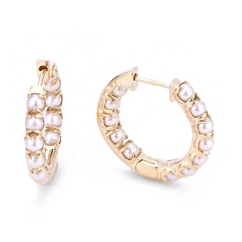 14k Yellow Gold Inside Outside Freshwater Cultured Pearl Hoop Earrings ...
