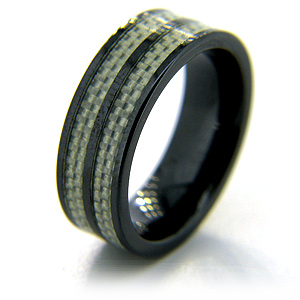 8mm Ceramic Ring with Dual Carbon Fiber Inlay CER013 | Joy Jewelers