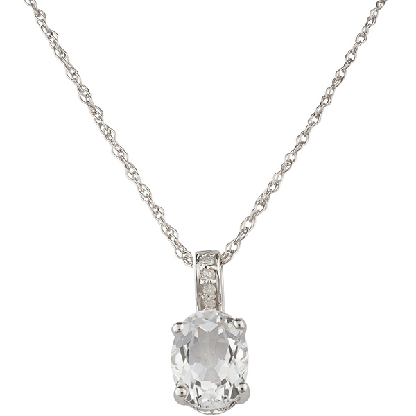 14k White Gold 1.4 ct Oval White Topaz Necklace with Diamonds LJ-PWN01072TW
