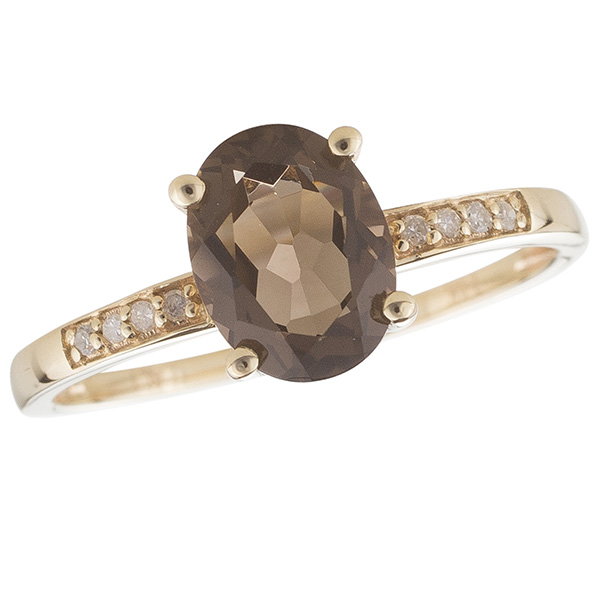 14k Yellow Gold 1.1 ct Oval Smoky Quartz Ring with Diamond Accents LJ ...