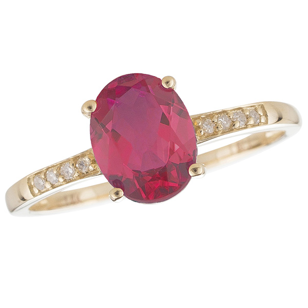14k Yellow Gold 0.9 ct Oval Ruby Ring with Diamond Accents LJ-RY01812RU