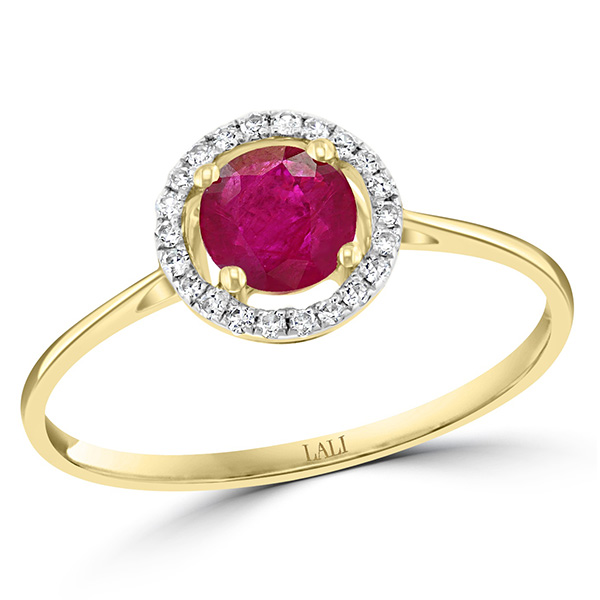 14k Yellow Gold .52 ct Ruby and Diamond Halo Ring LJ-RY03646RUV