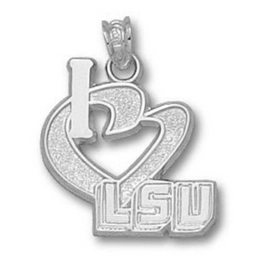 LSU Tigers 3/4in Sterling Silver I Love LSU Pendant LSU033-SS