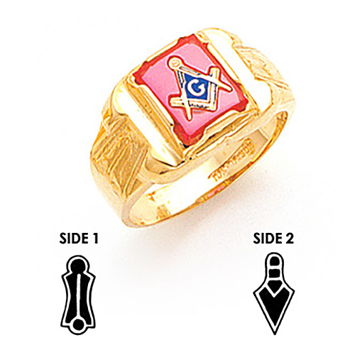 14k Yellow Gold Masonic Ring with Indented Emblems MAS1301BL-14K