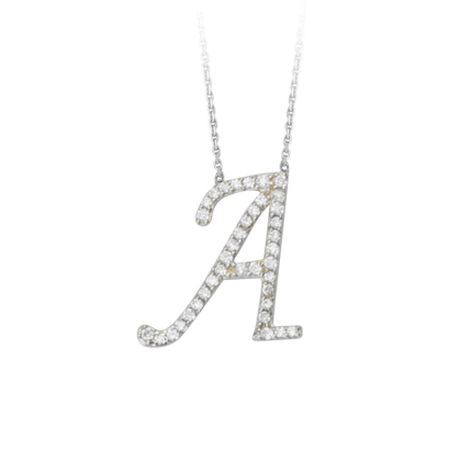 Sterling Silver Cubic Zirconia Capital A Necklace 104320FM
