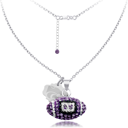Sterling Silver Kansas State Wildcats Crystal Football Necklace 740510MT